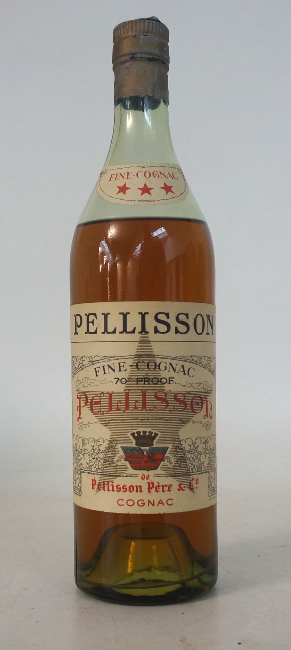 PELLISSON 3 STAR FINE COGNAC - CIRCA 1950'S A rare old bottling of ...