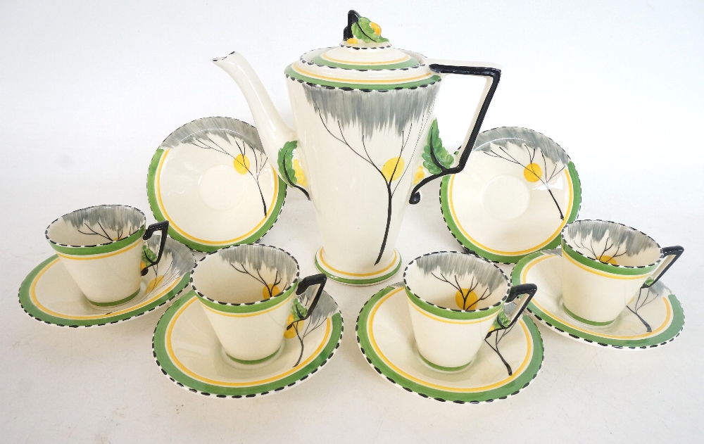 ART DECO BURLEIGH WARE COFFEE SET with colourful handpainted decoration, comprising coffee pot, f