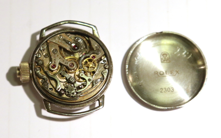 A rare 1930s Rolex small stainless steel single button chronograph ...
