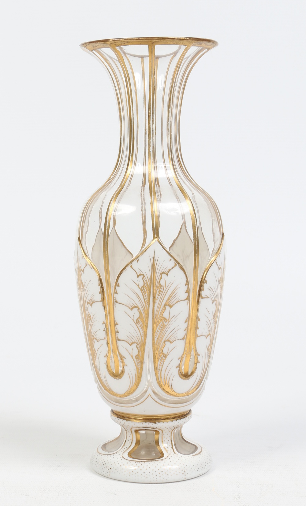 A nineteenth century Bohemian glass baluster vase. Gilded and with ...