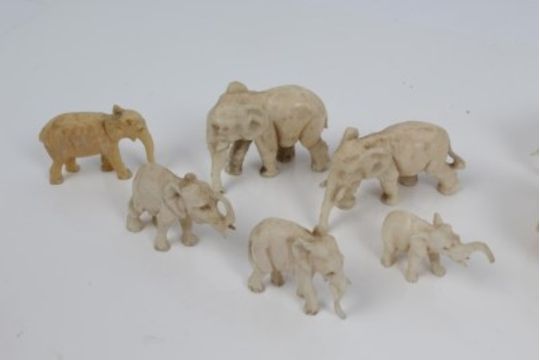 Collection of 19th century miniature carved ivory animals including ...
