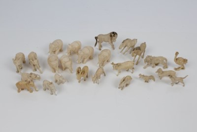 Collection of 19th century miniature carved ivory animals including ...