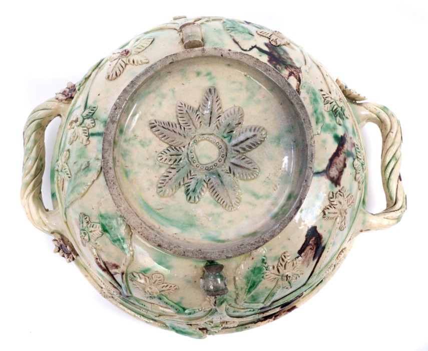 19th century Turkish Canakkale pottery two-handled dish with applied ...