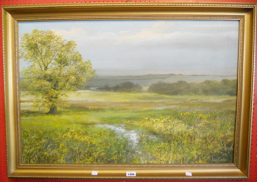 Peter J Carter: a gilt framed oil on board, depicting an extensive ...