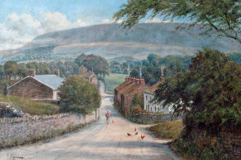 F Cawthorne (1901-1946) Downham Village looking towards Pendle, signed ...