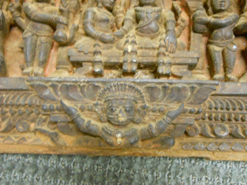 Two Wooden Lintel Friezes, India, one depicting a seated Mithuna couple ...