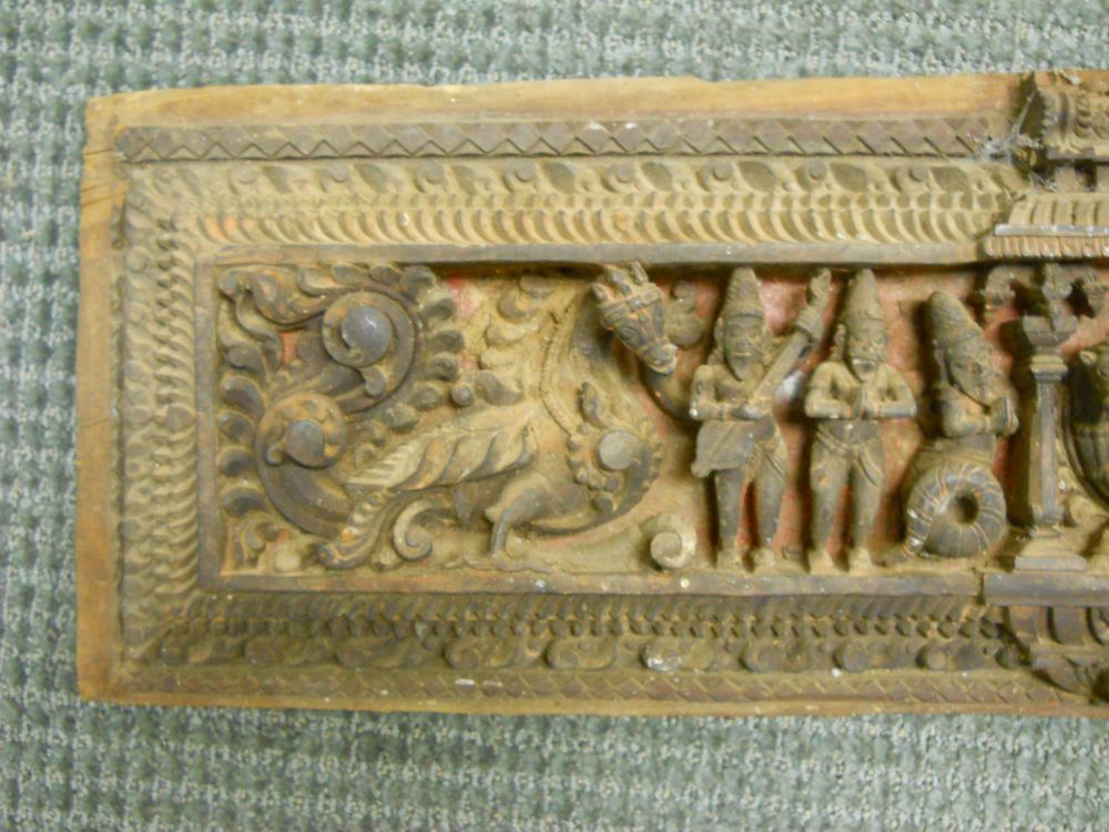 Two Wooden Lintel Friezes, India, one depicting a seated Mithuna couple ...