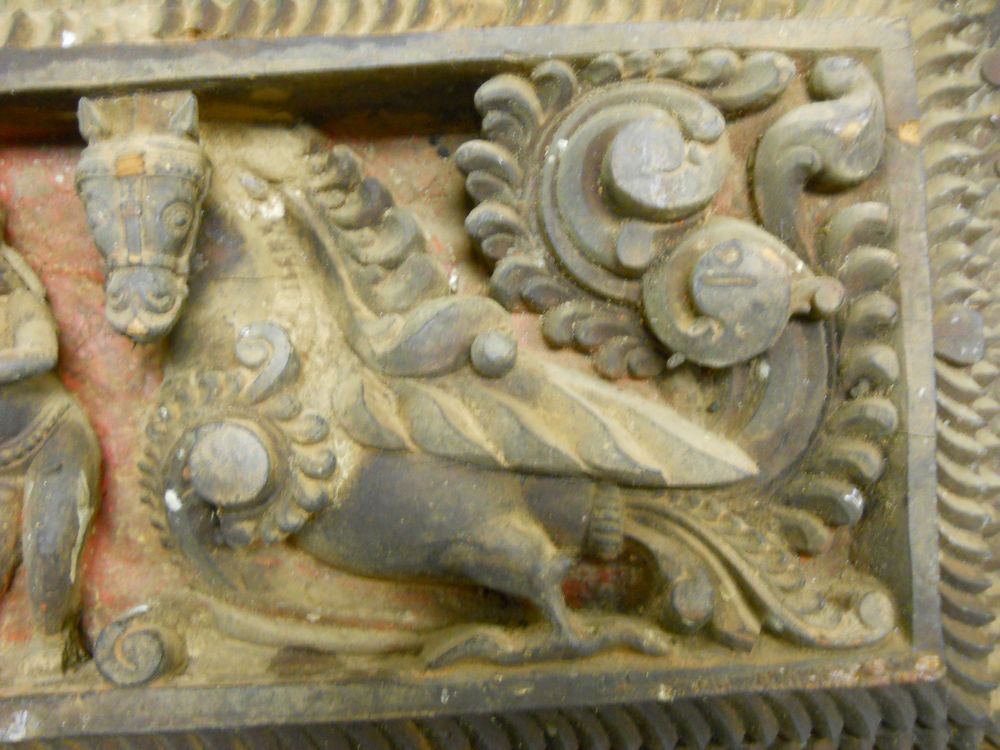 Two Wooden Lintel Friezes, India, one depicting a seated Mithuna couple ...