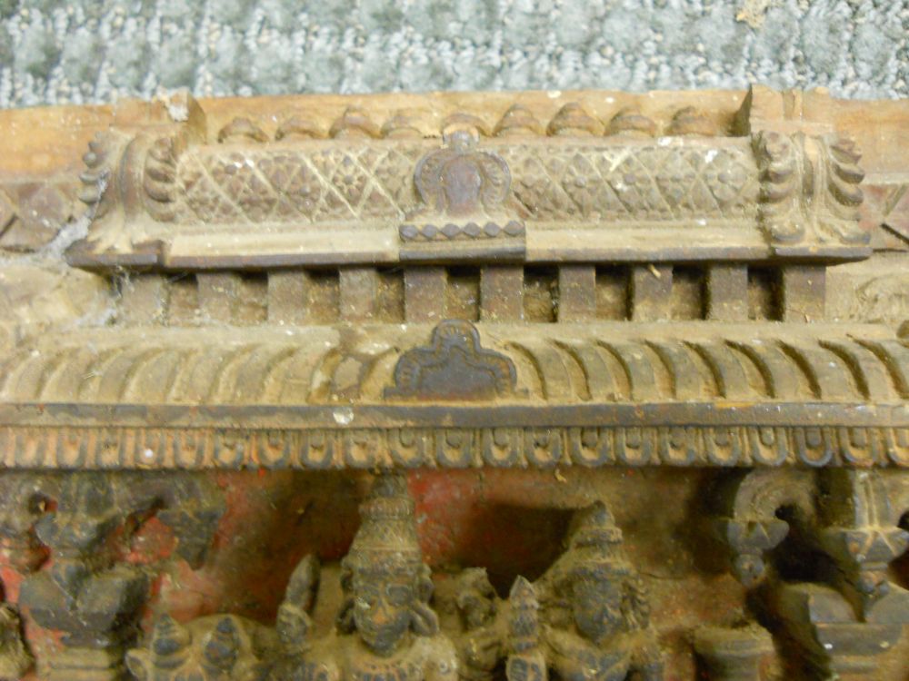 Two Wooden Lintel Friezes, India, one depicting a seated Mithuna couple ...