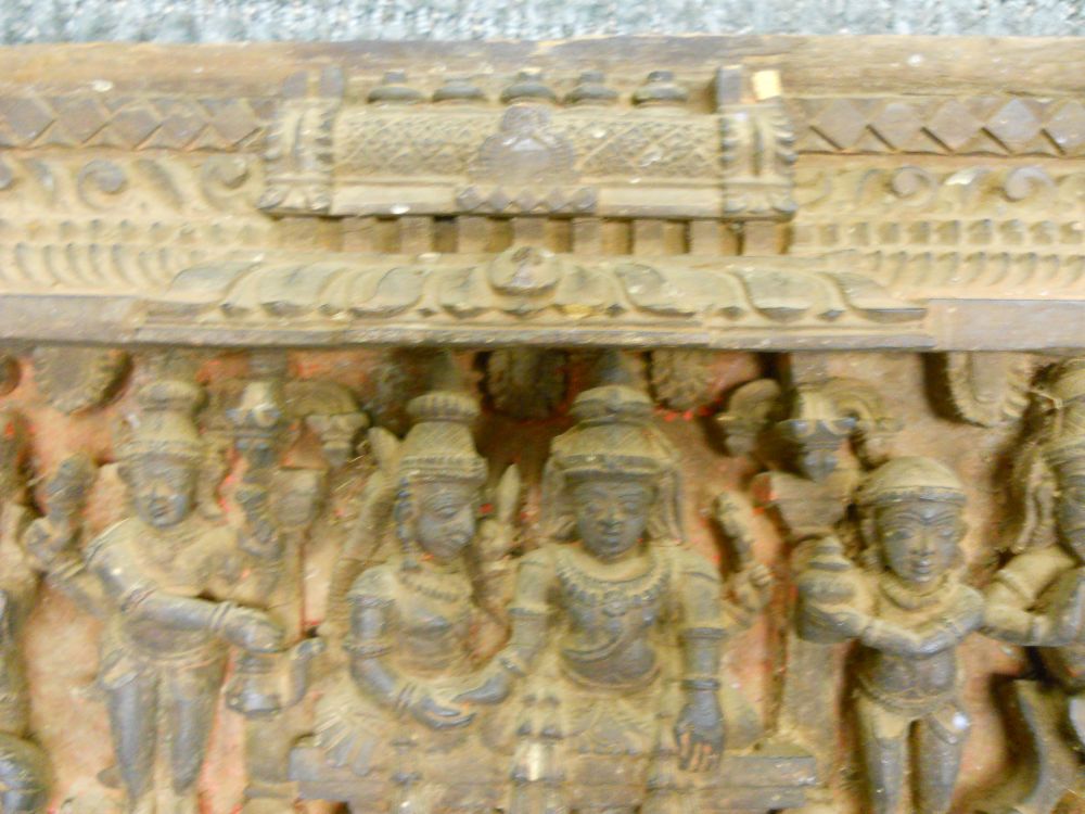 Two Wooden Lintel Friezes, India, one depicting a seated Mithuna couple ...