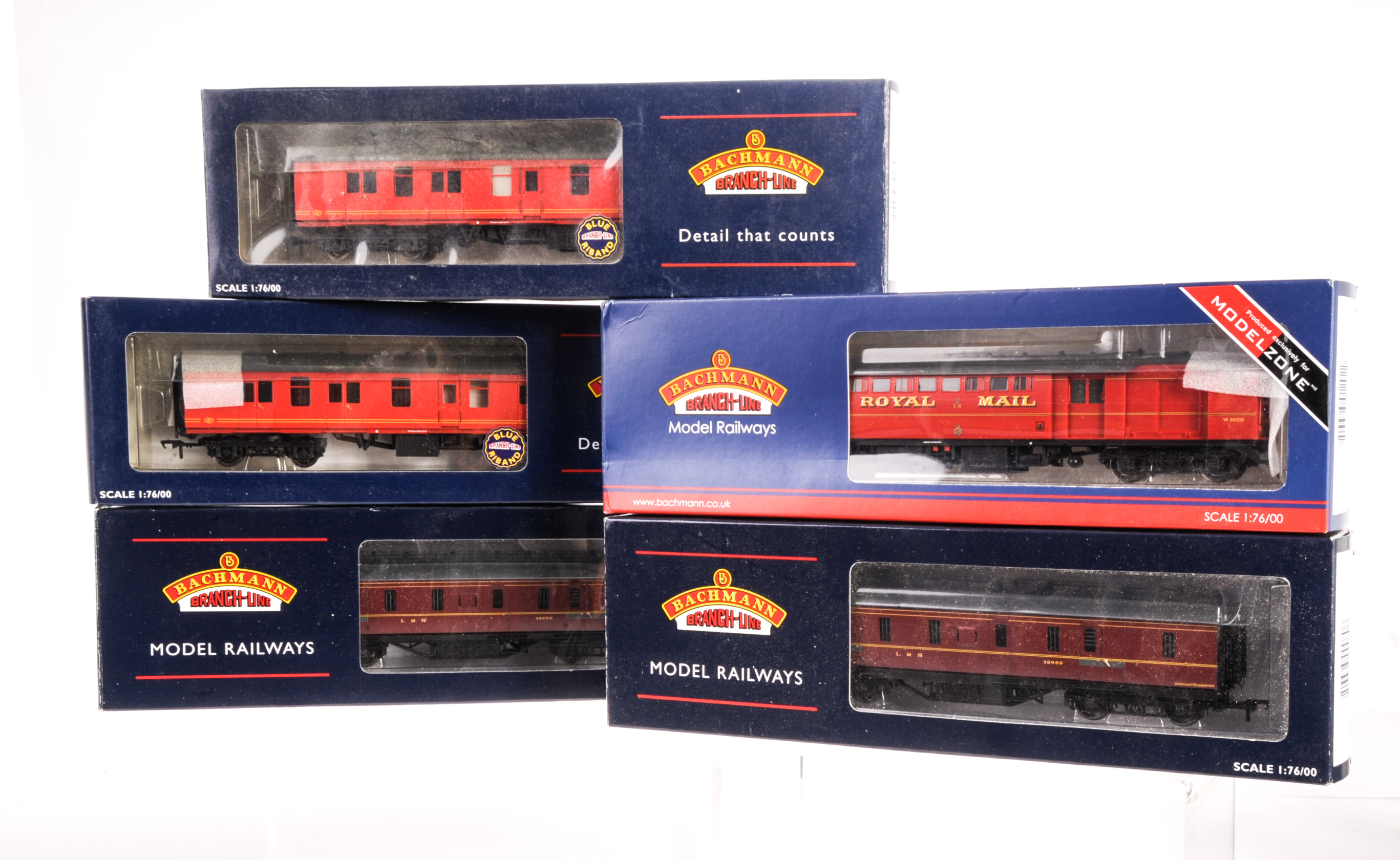 Bachmann 00 Gauge Coaching Stock: 4x 34-327B LMS maroon Parcel Vans; 4 ...