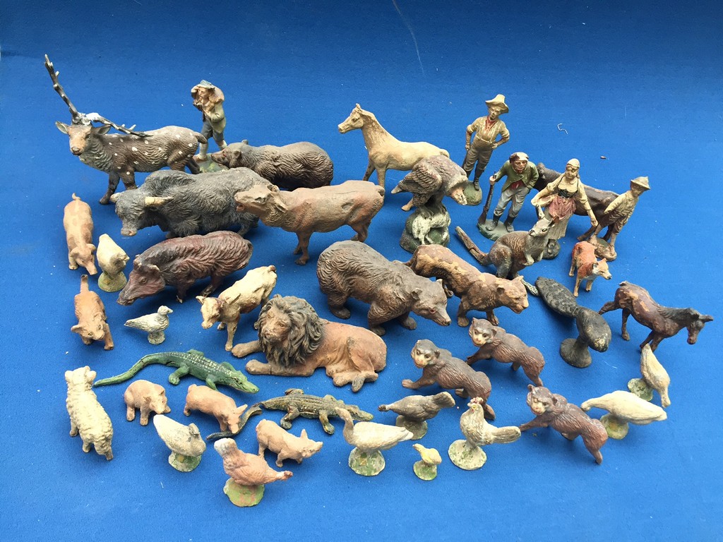 Large collection of German 1930 Elastolin zoo and farm animals and figures