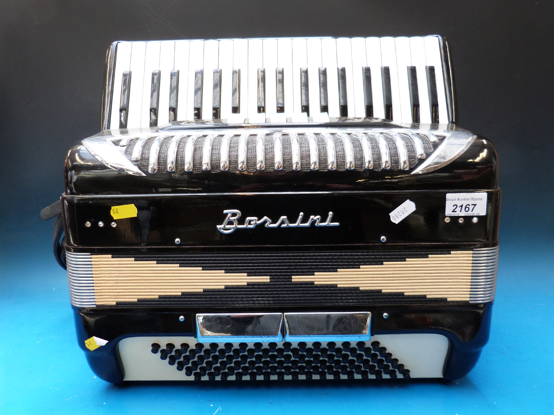 A C1980 Borsini 96 bass piano accordion with five treble couplers and ...