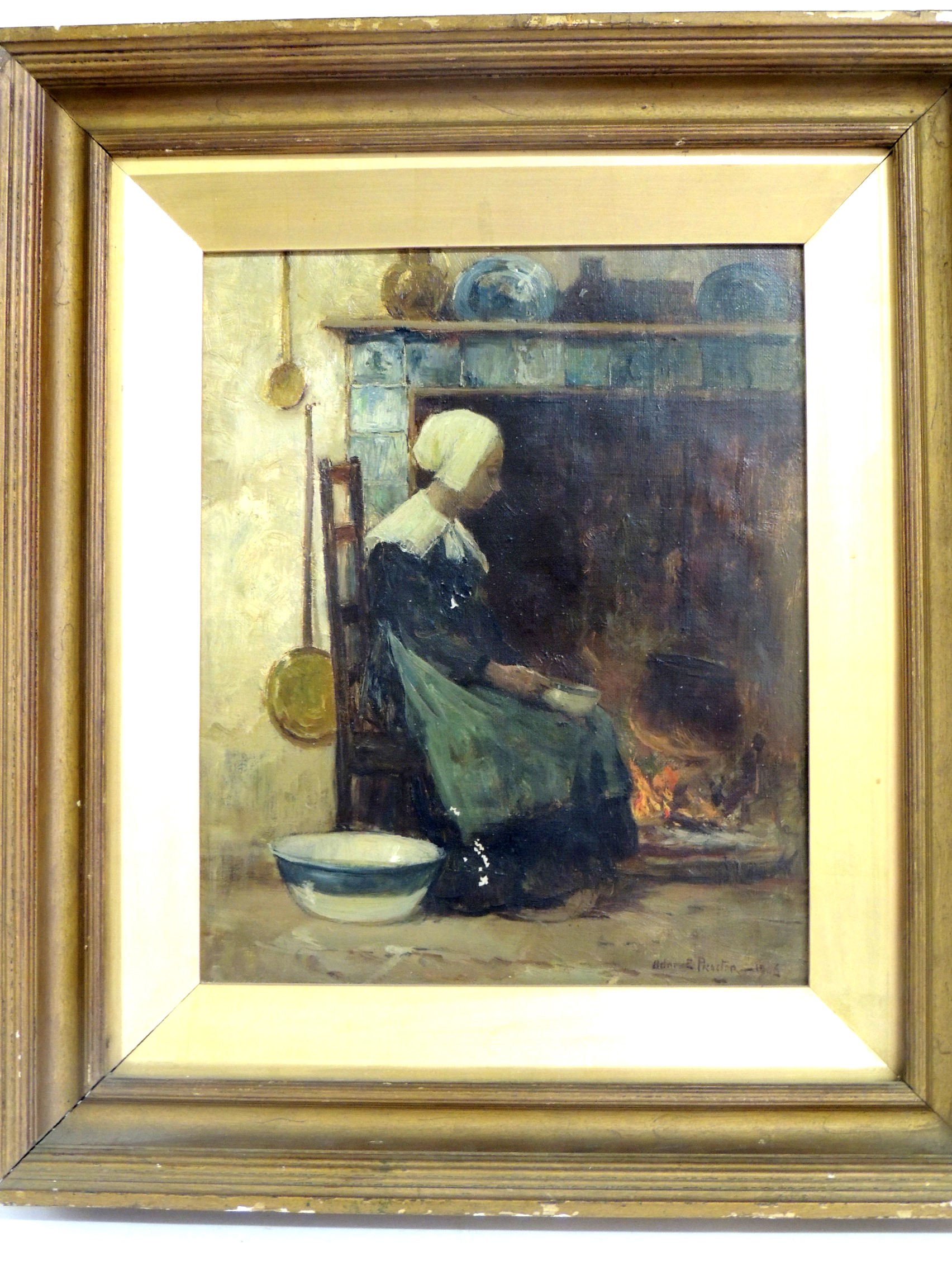ADAM EDWIN PROCTOR (1864-1913) - Woman seated beside a kitchen fire ...