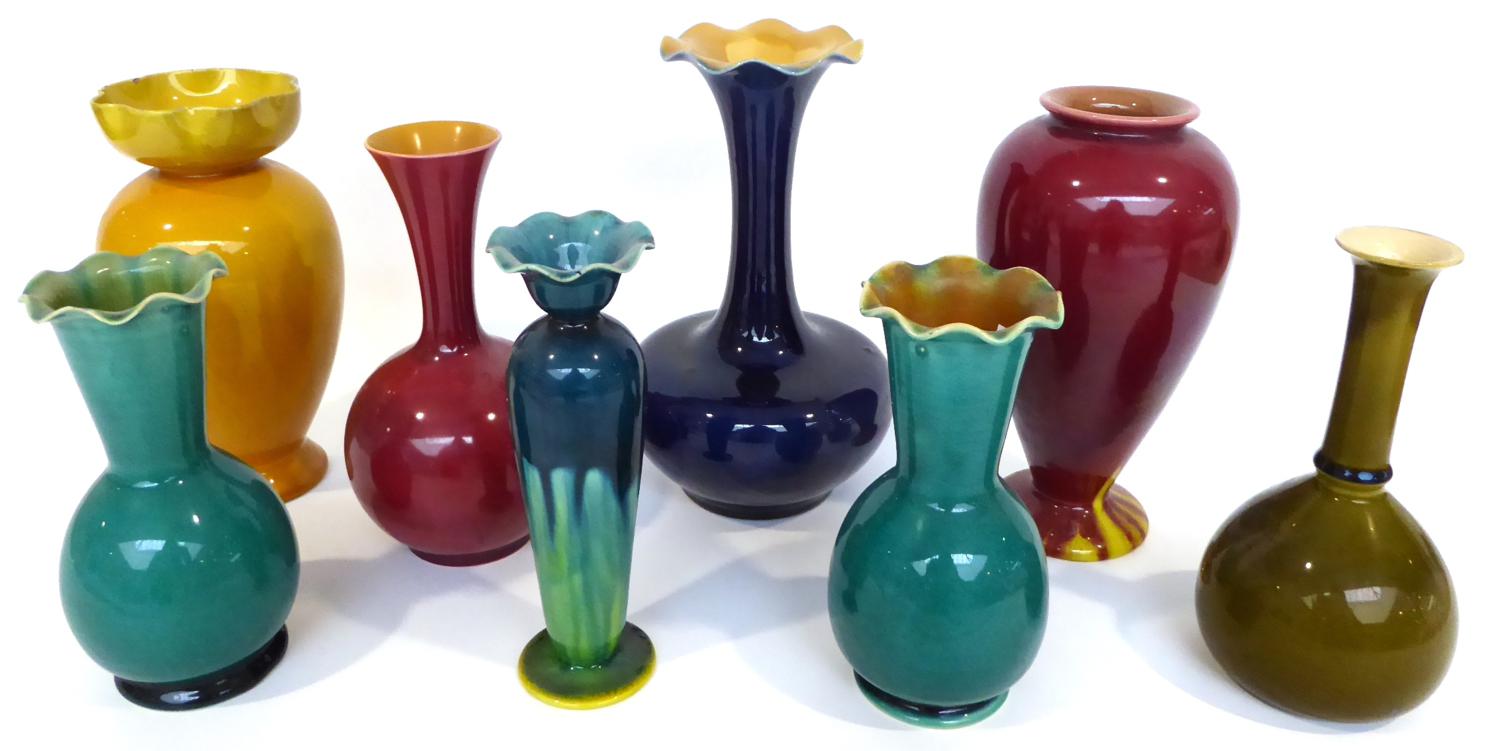 1817 A Pair of Linthorpe Pottery Vases, turquoise glaze, impressed ...