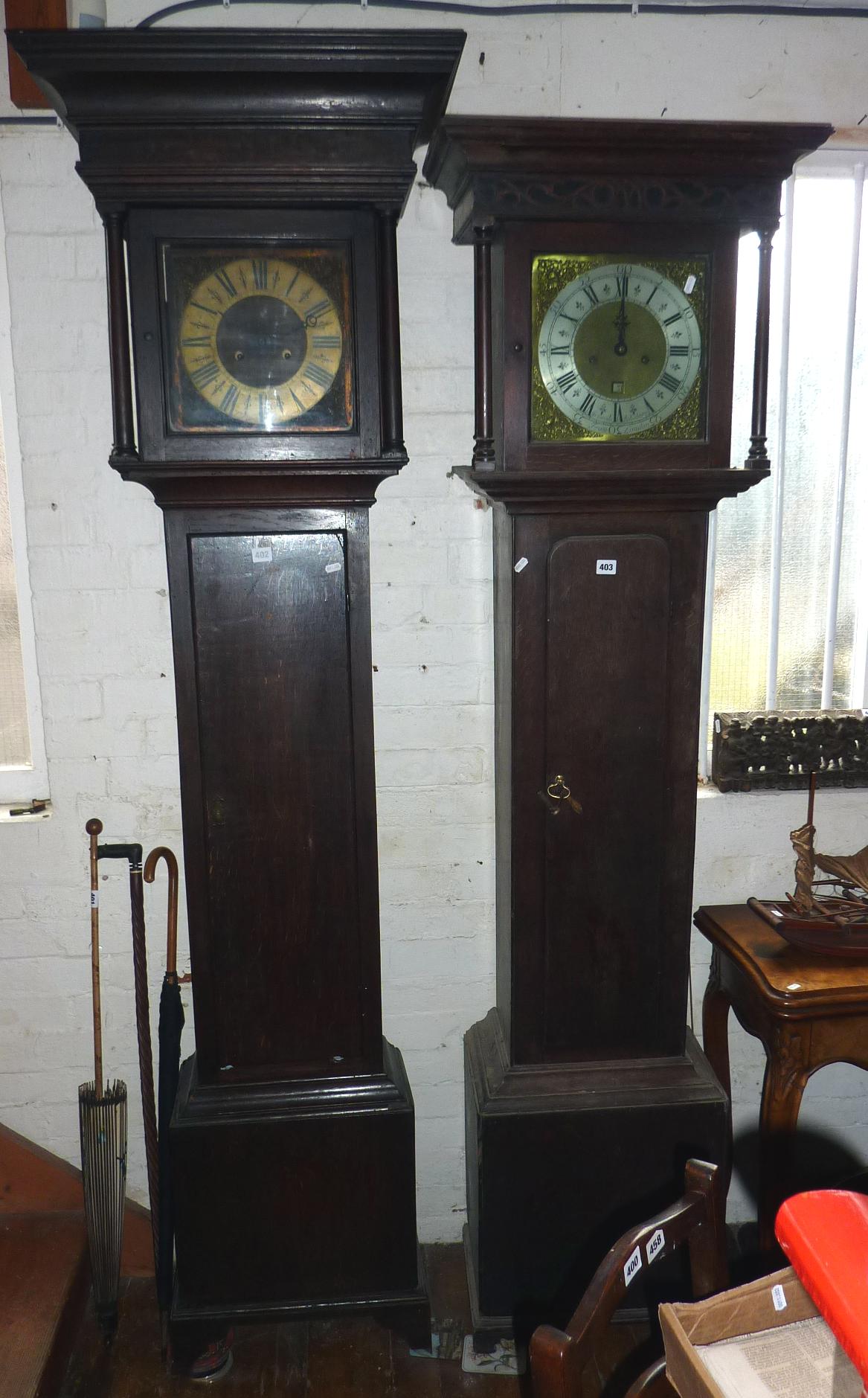 18th c. oak 8-day longcase clock with 11" brass dial, by Samuel Roper ...