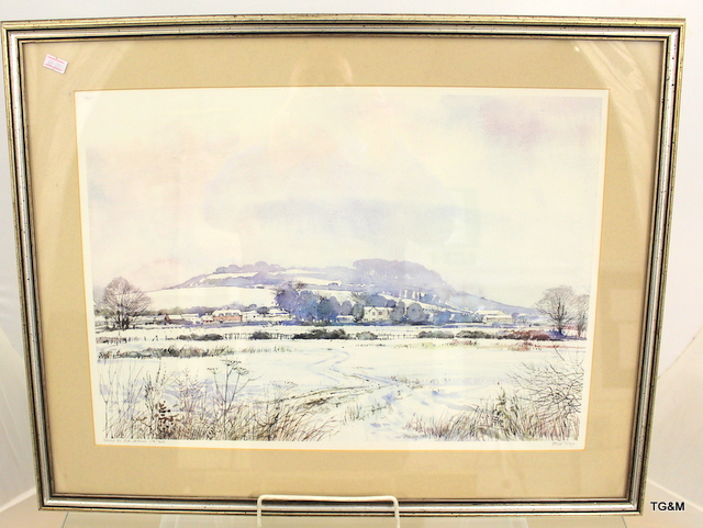 A ltd edition 'Bill Toop' print 117/300 of 'Snow over Old Sarum ...