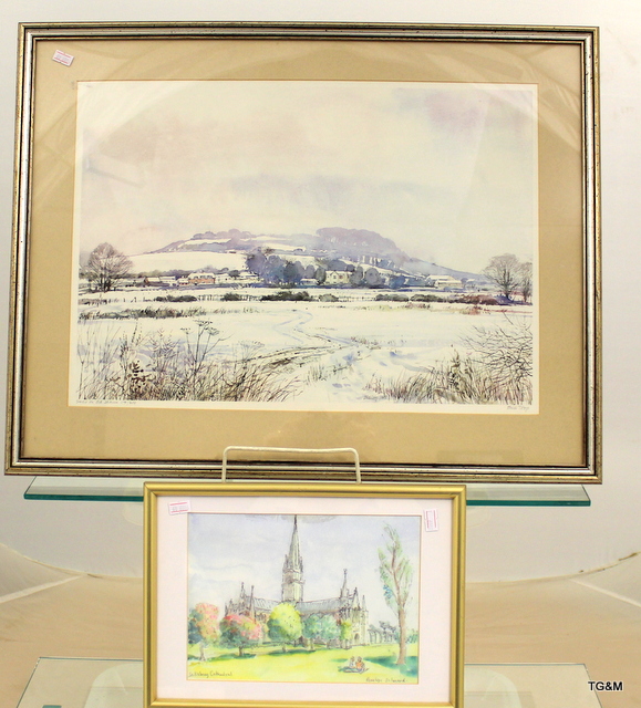 A ltd edition 'Bill Toop' print 117/300 of 'Snow over Old Sarum ...