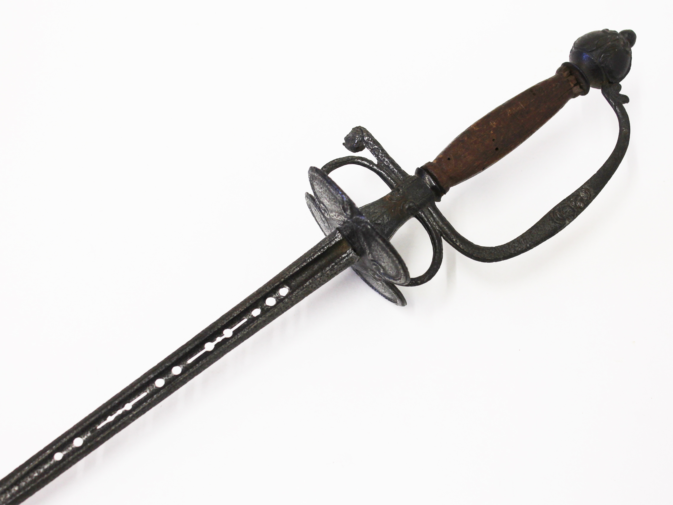 An English dish hilt rapier. Mid 17th Century. Blade length 75.5cm