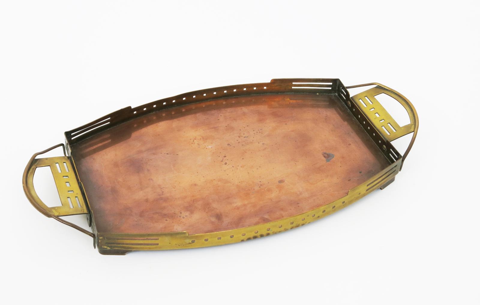 A Secessionist copper and brass tray designed by Gustave Serrurier-Bovy ...