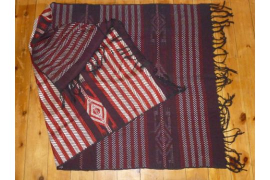 SIX WEST AFRICAN STRAW/GRASS MATS WITH DYED PATTERN (ONE WITH BEADWORK ...