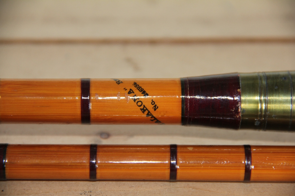 A Hardy Brothers Alnwick three piece split cane fly rod with spare end ...