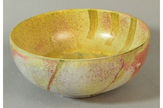 SUTTON TAYLOR (born 1943); an unusual stoneware bowl, muted iridescent ...