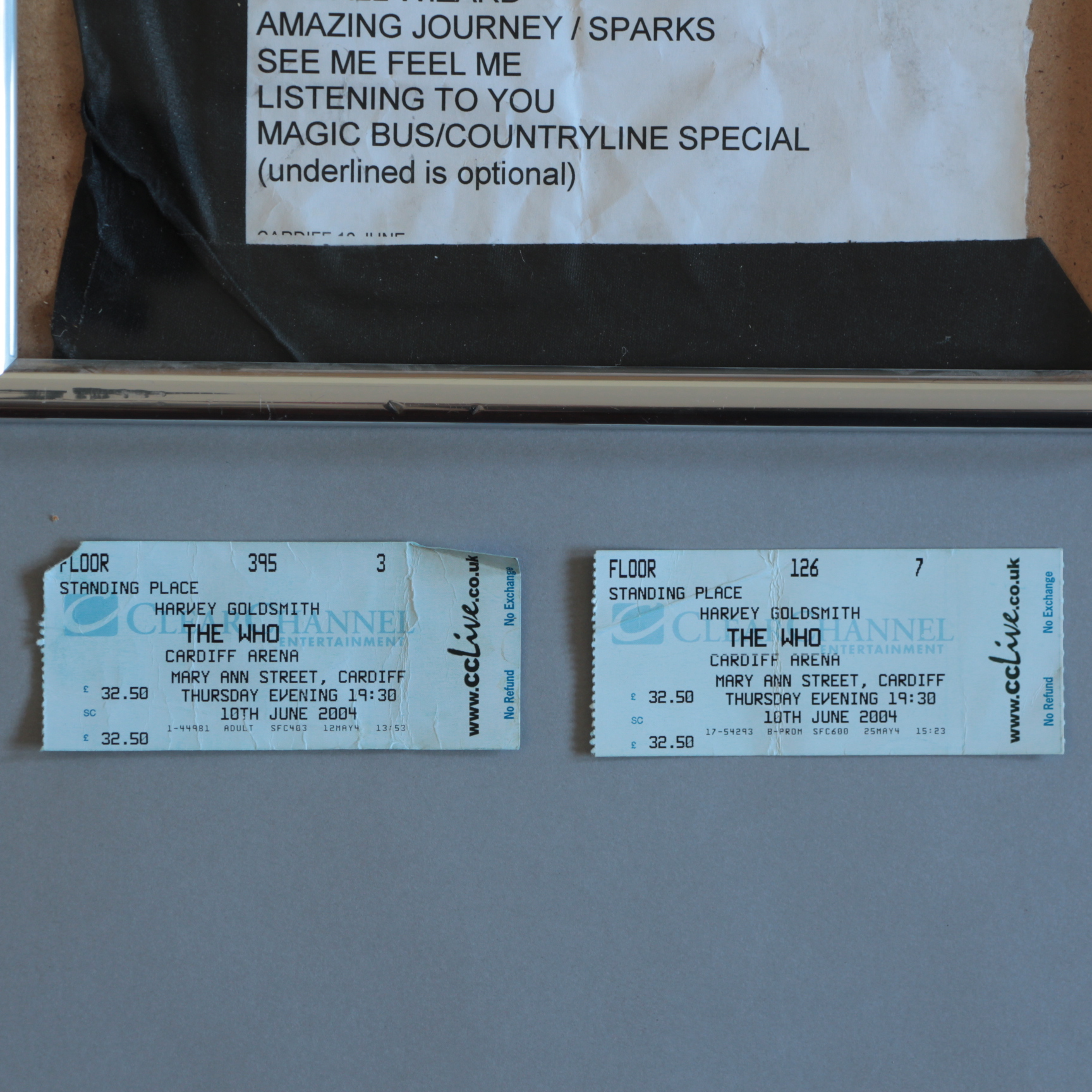 The Who set list taken from the stage floor in the area where Pete ...