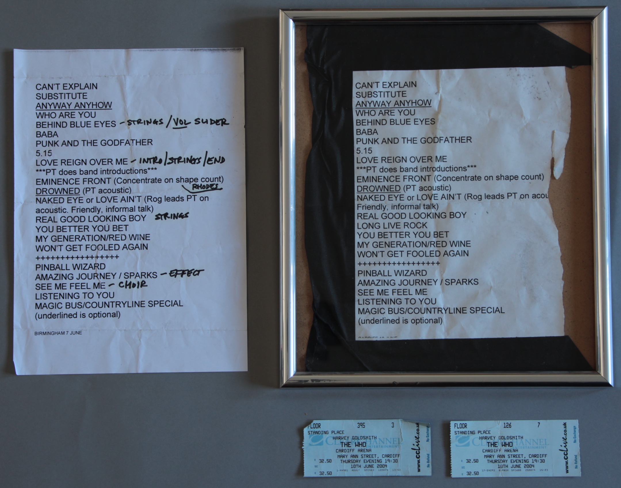 The Who set list taken from the stage floor in the area where Pete ...