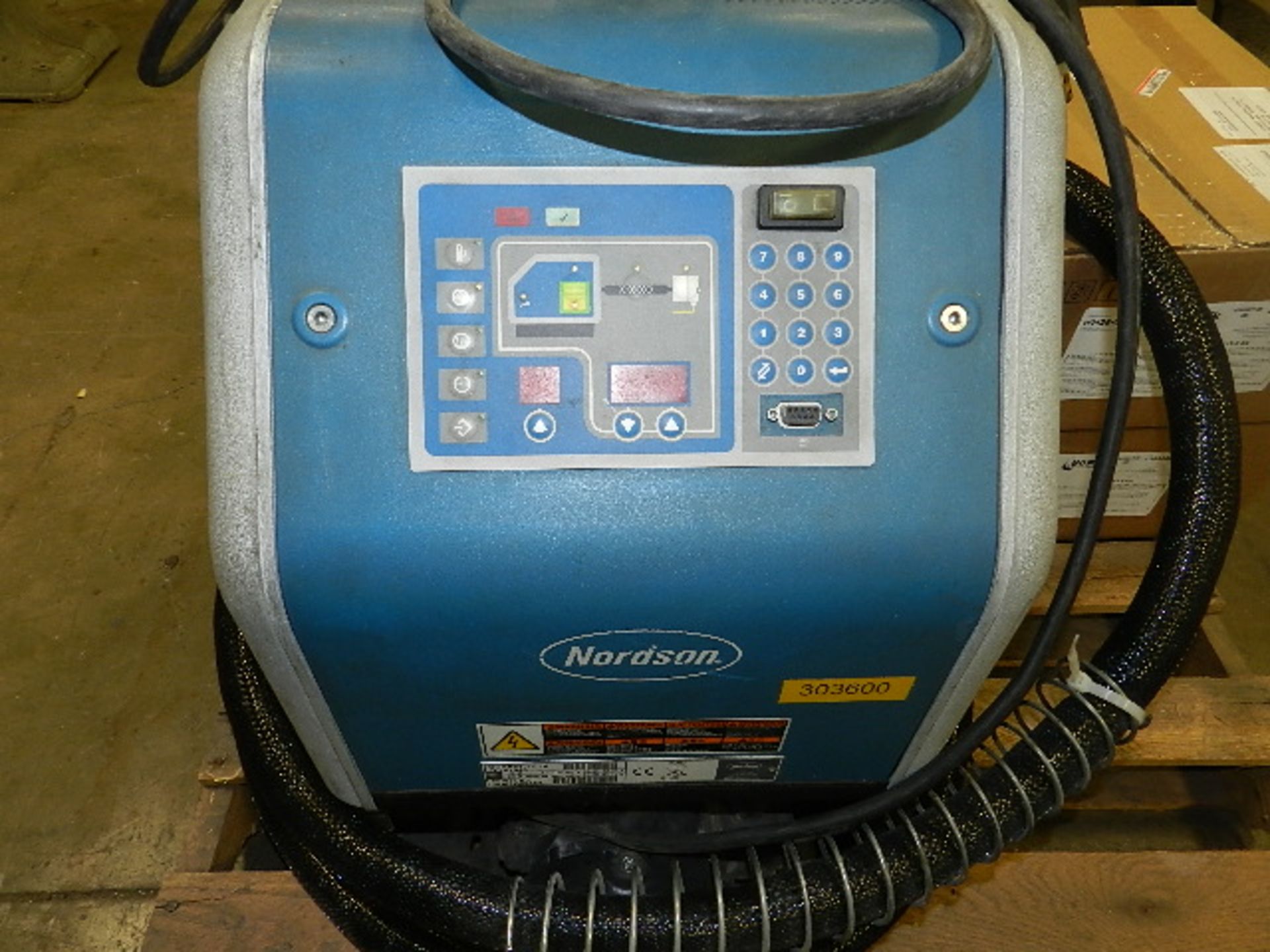 Nordson model DuraBlue 16 glue machine with (2) boxes of Bostik ...