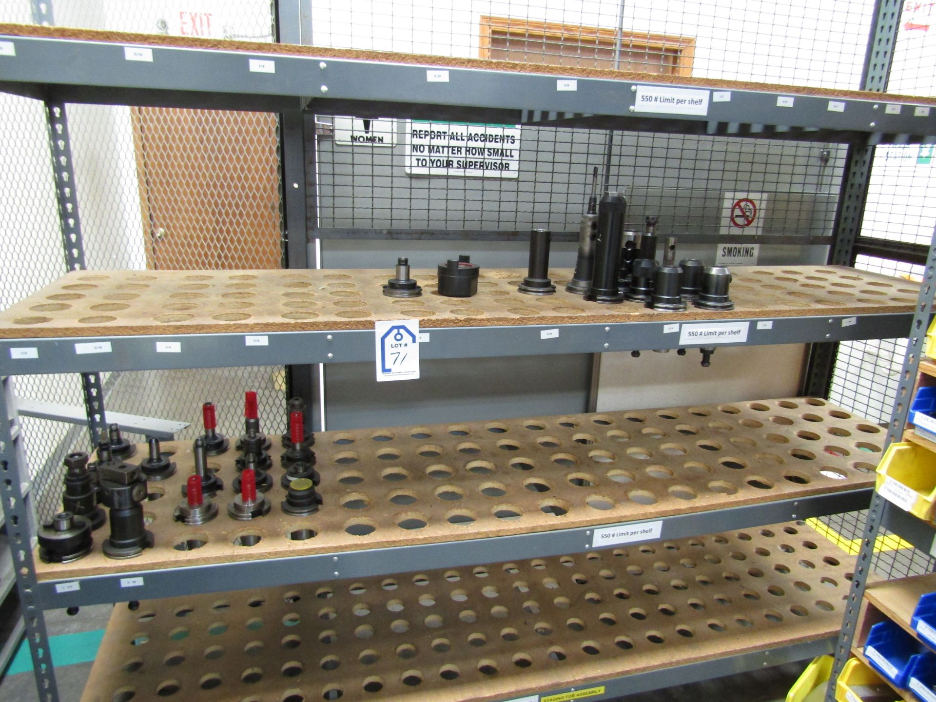 Qty (32) Cat 50 Tool Holders, Plus 4 Shelve Rack that holds 50 and 40 ...