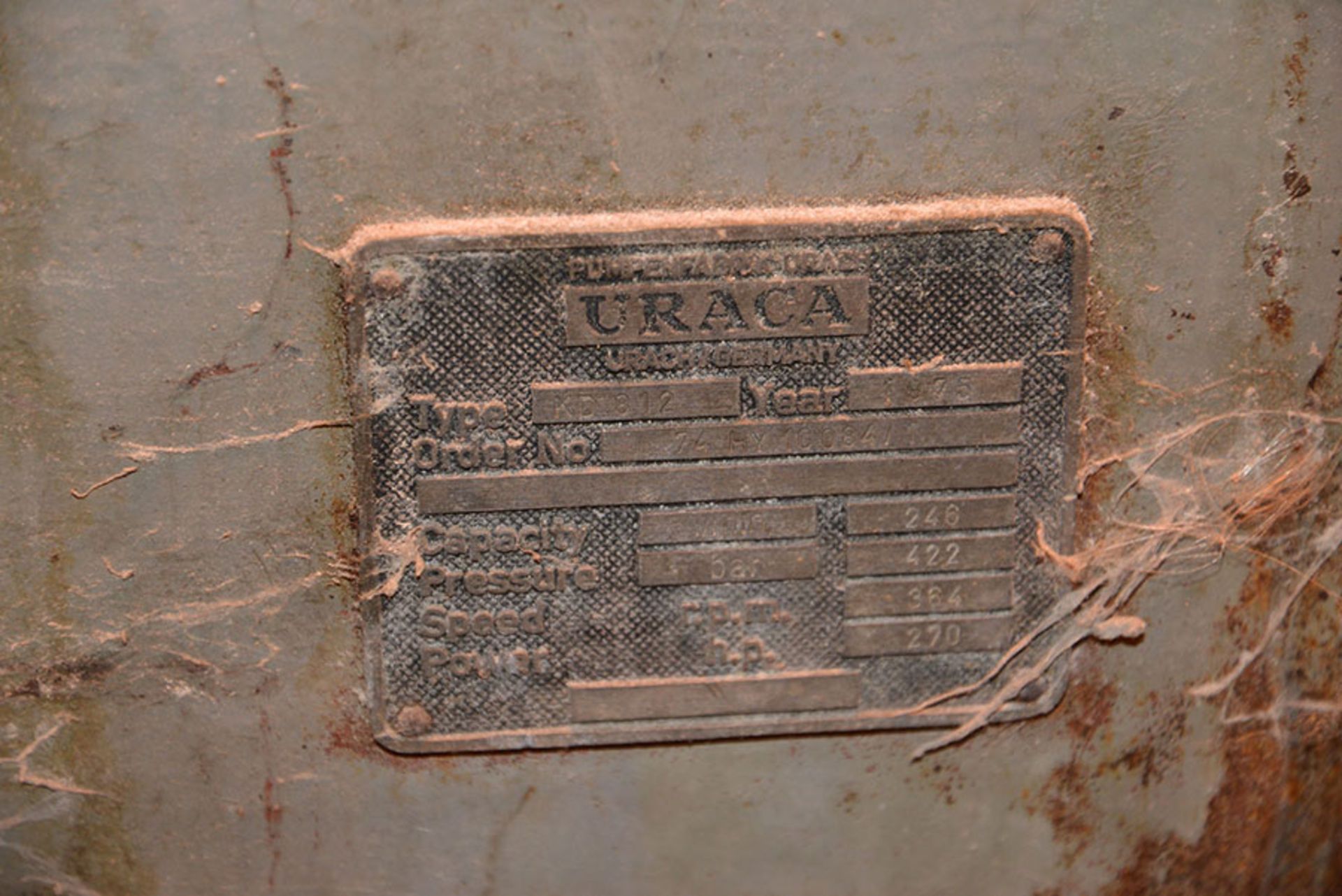 URACA HIGH PRESSURE PUMP; MODEL KD 812, ORDER# 74 HY10084/Y, 270-HP ...