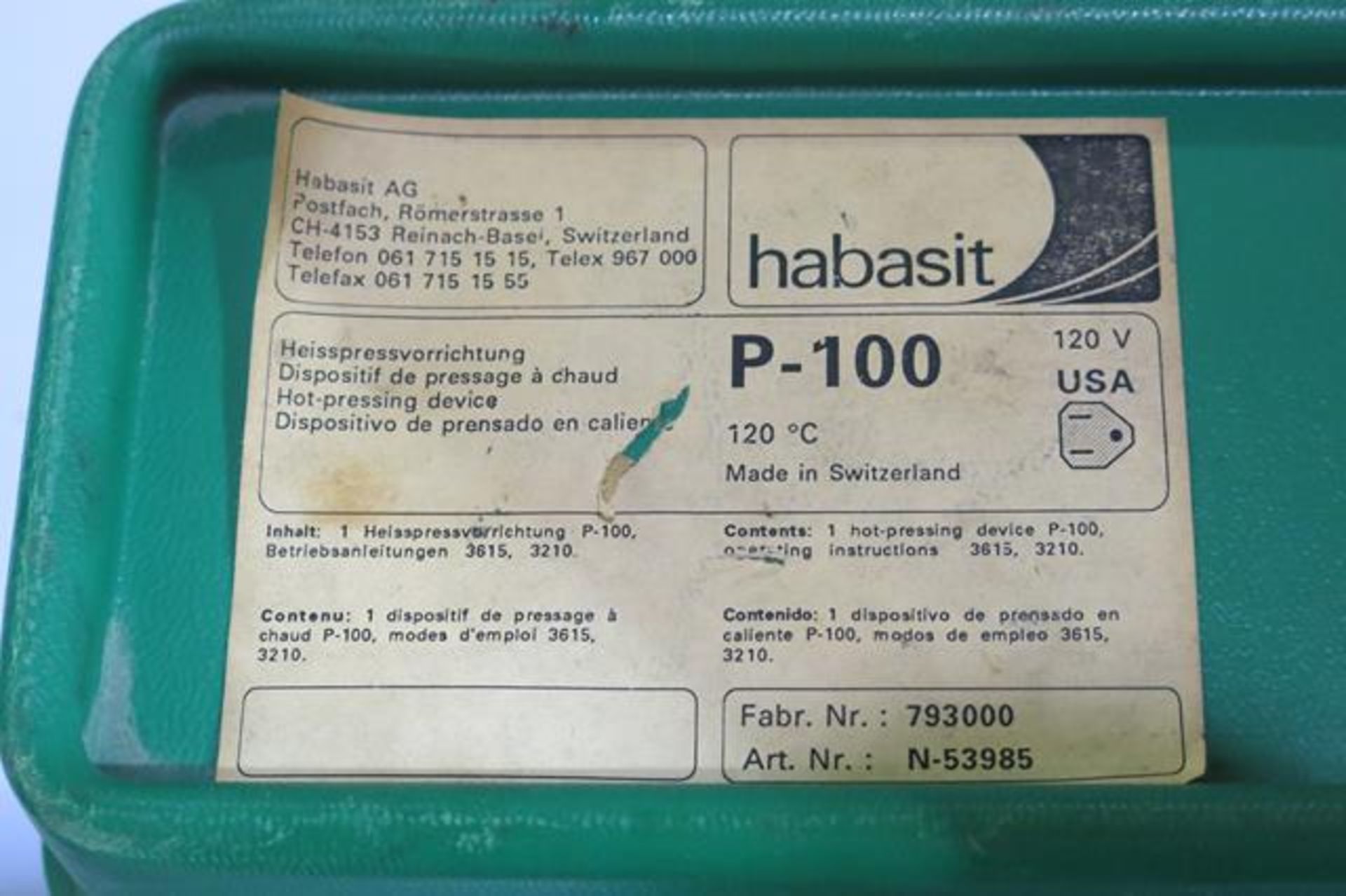 HABASIT, P-100, HOT PRESS TOOL, S/N 793000