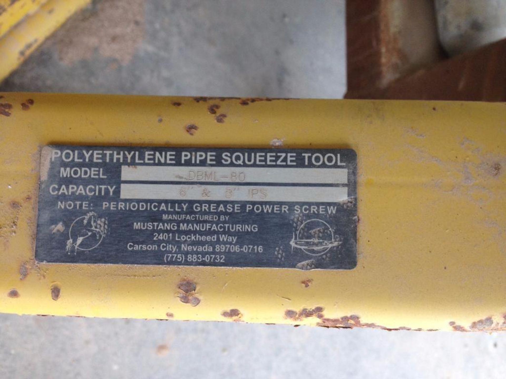 Mustang Manufacturing Polyethylene Pipe Squeeze Tool Model DBML-80