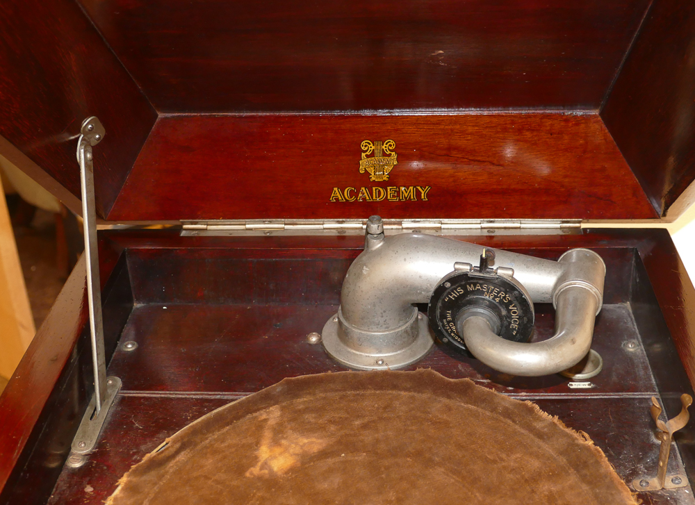 Academy mahogany cabinet wind up gramophone