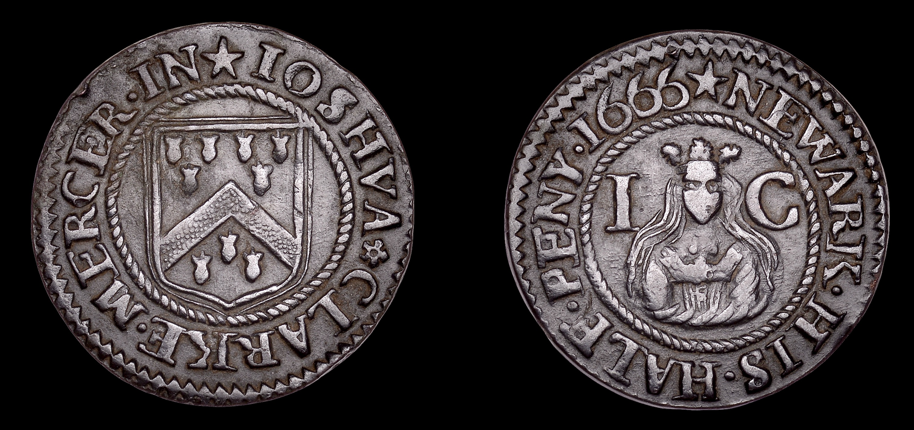 BRITISH TOKENS, Newark, Joshua Clarke, Halfpenny, 1666, 2.31g/3h (PMP ...