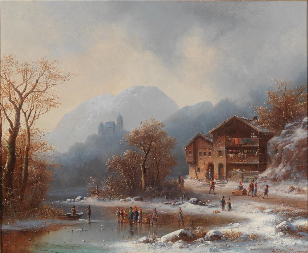 Anton Doll (Munich 1826—1887)Winter Pleasures, signed, inscribed A ...