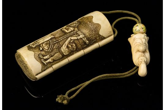 A Japanese Meiji ivory five section inro, circa 1868-1912, carved with ...