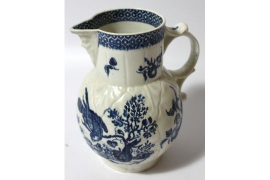A late 18thC Caughley porcelain cabbage leaf jug, with satyr mask head ...