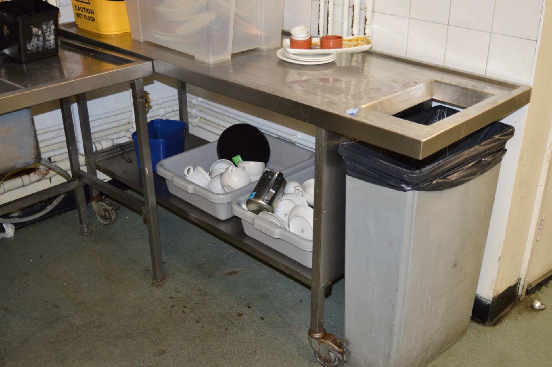 1 x Stainless Steel Commercial Kitchen Waste Bin Unit on Castors With ...