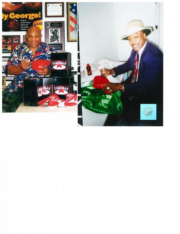 A shadowbox display featuring boxing gloves signed by Muhammad Ali ...