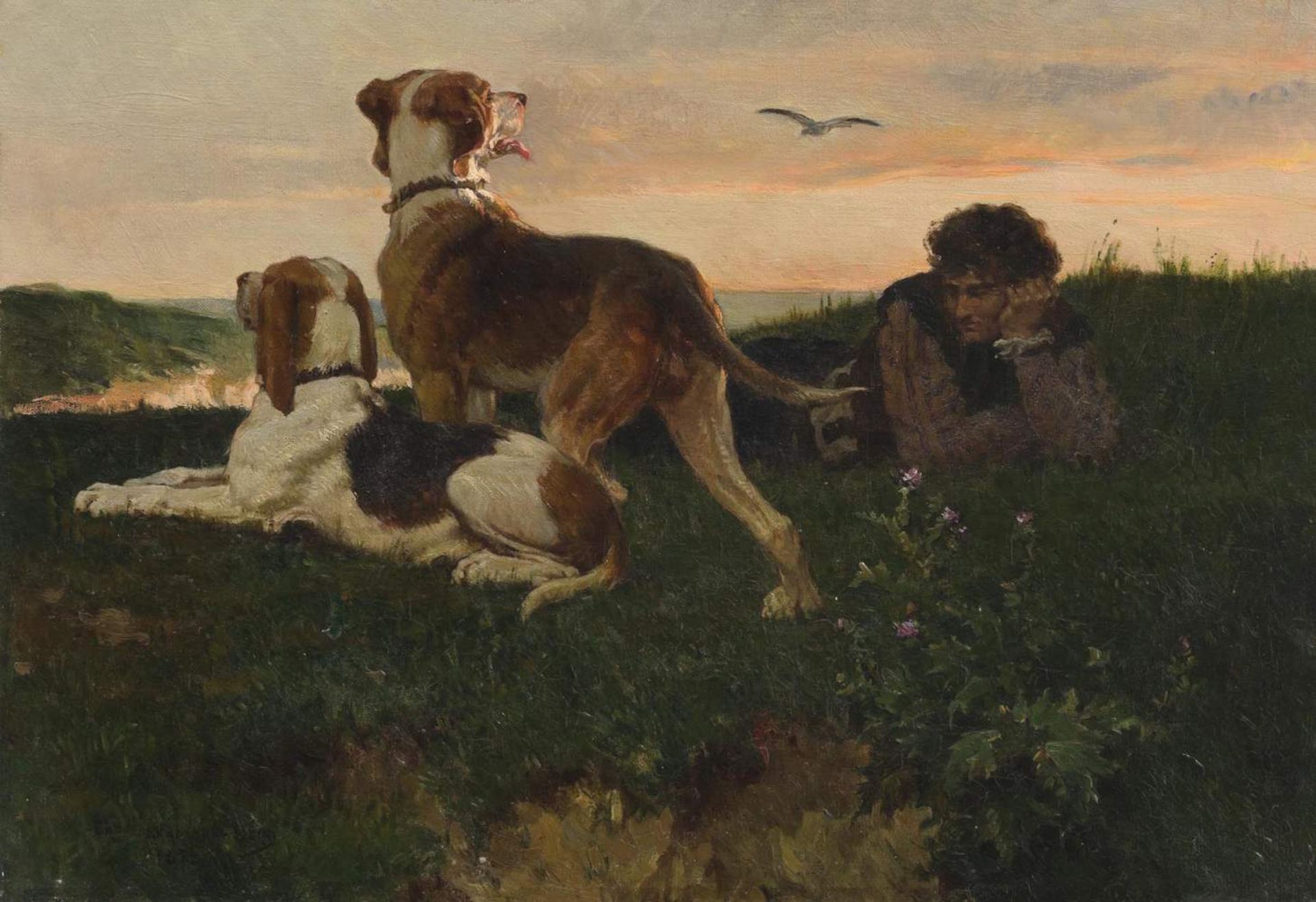 Hermann-Léon, Charles (1838 Paris 1908)Jagdhunde und Jäger bei der Rast ...