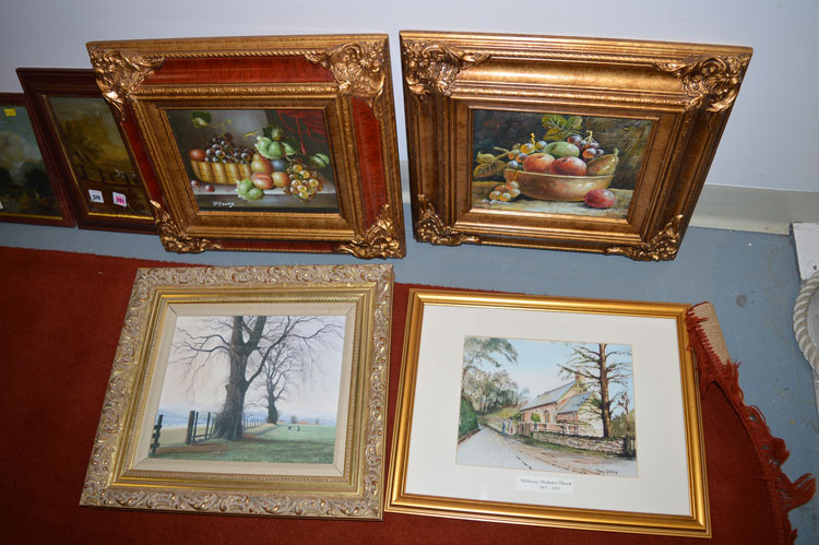 Oil paintings, by W. Mirkin and P. Henry - Still-life of fruit, signed ...