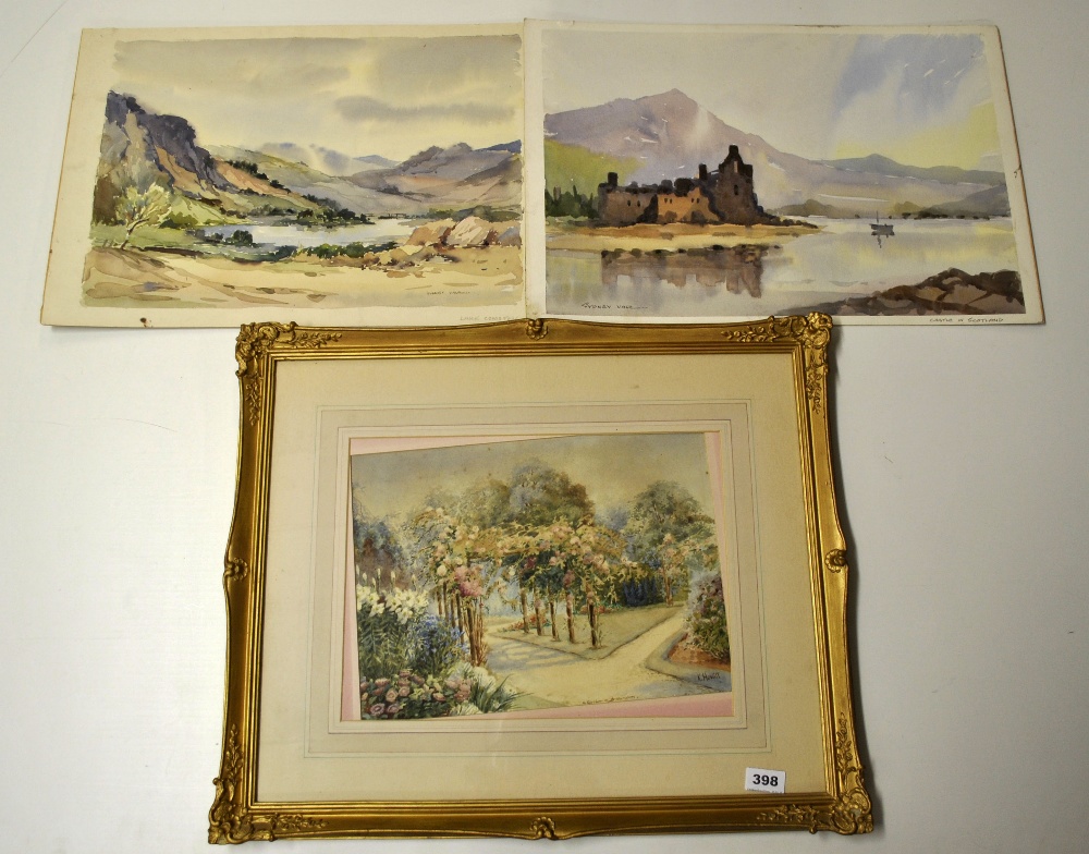 A gilt framed watercolour signed K Howitt and 2 unframed watercolours ...