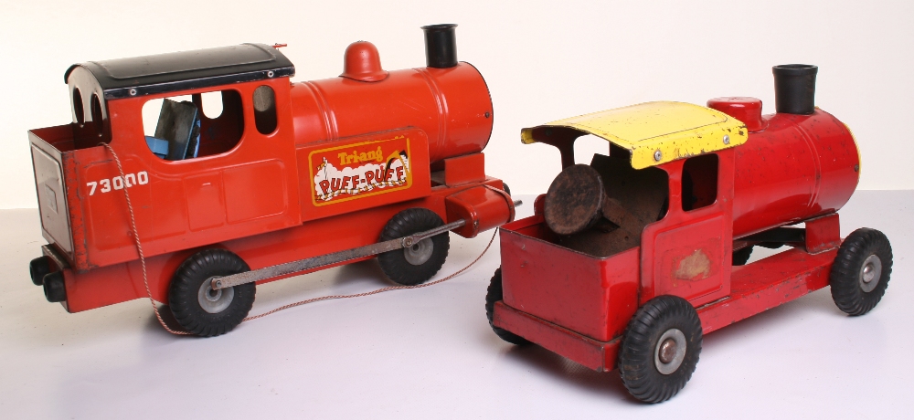 Two Triang Puff Puff Trains, red/black pressed steel, bell, ‘Triang ...
