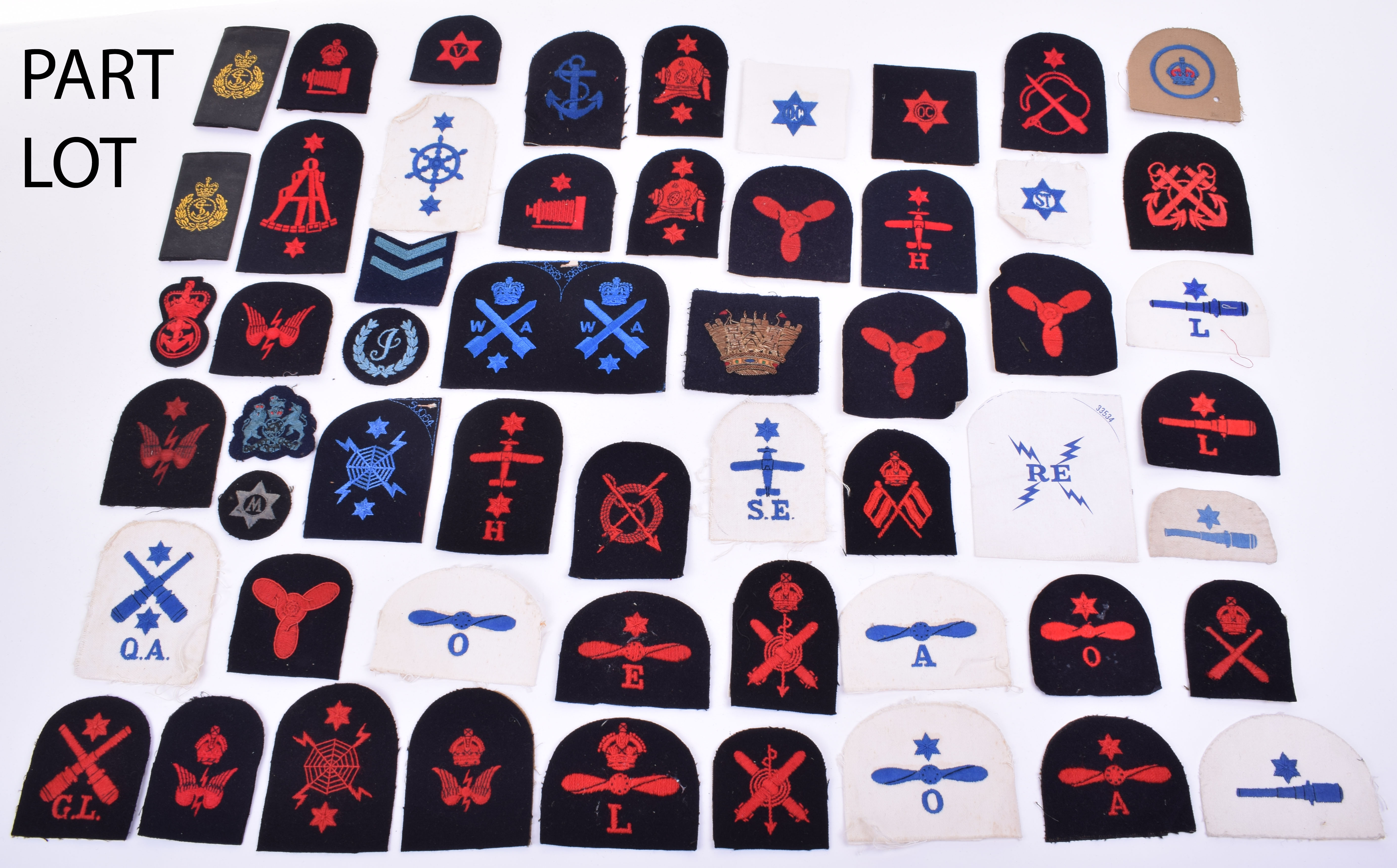 Quantity of Royal Navy Ratings Trade Badges, being embroidered and printed examples, some WRENS e
