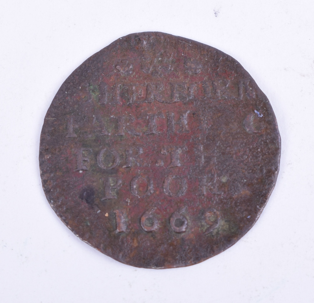 Dorset Sherborne Town Farthing For The Poor 1669 Token, with Mitre cap ...