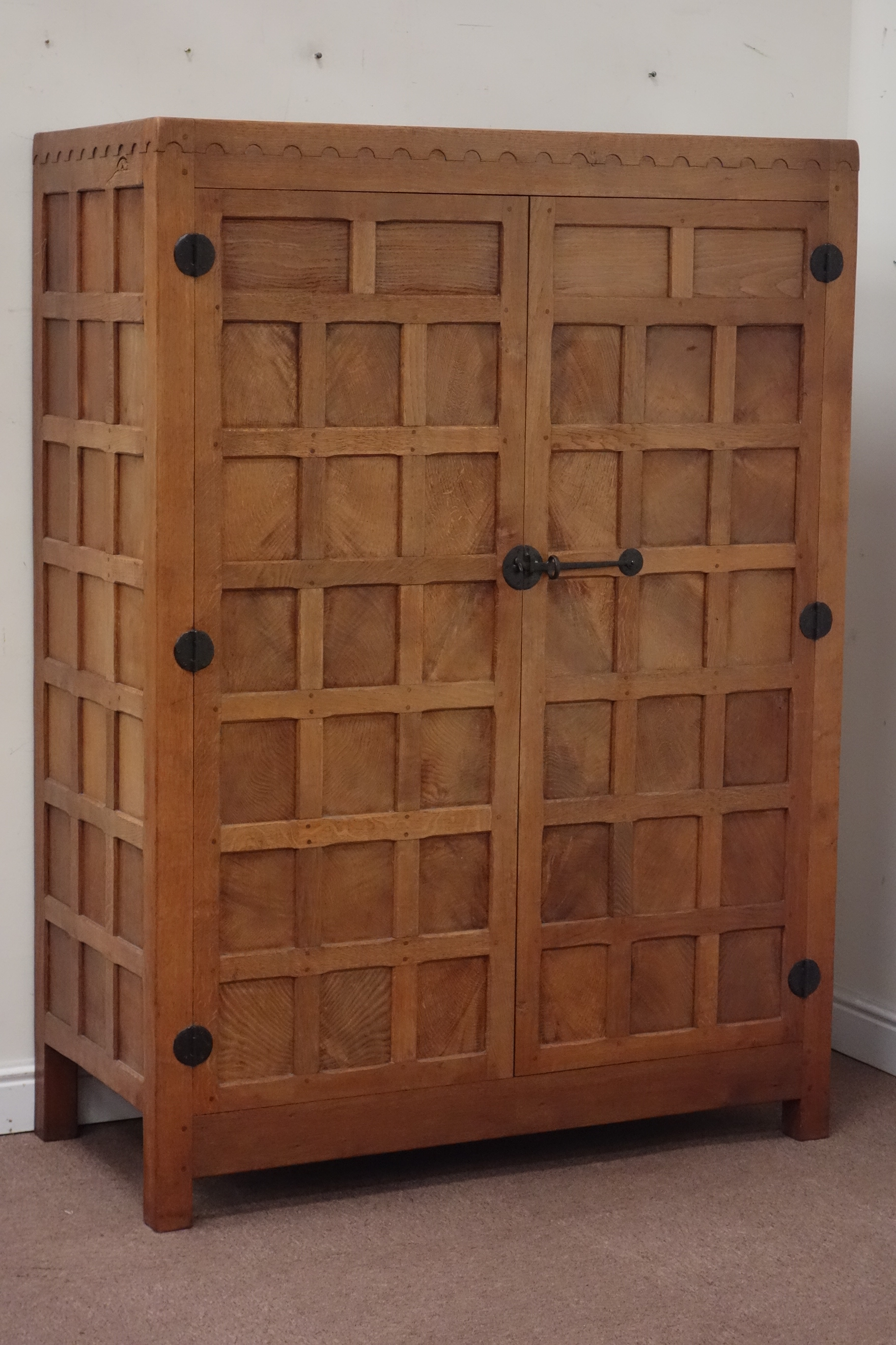 Yorkshire oak - 'Mouseman' adzed, panelled double wardrobe (W122cm ...