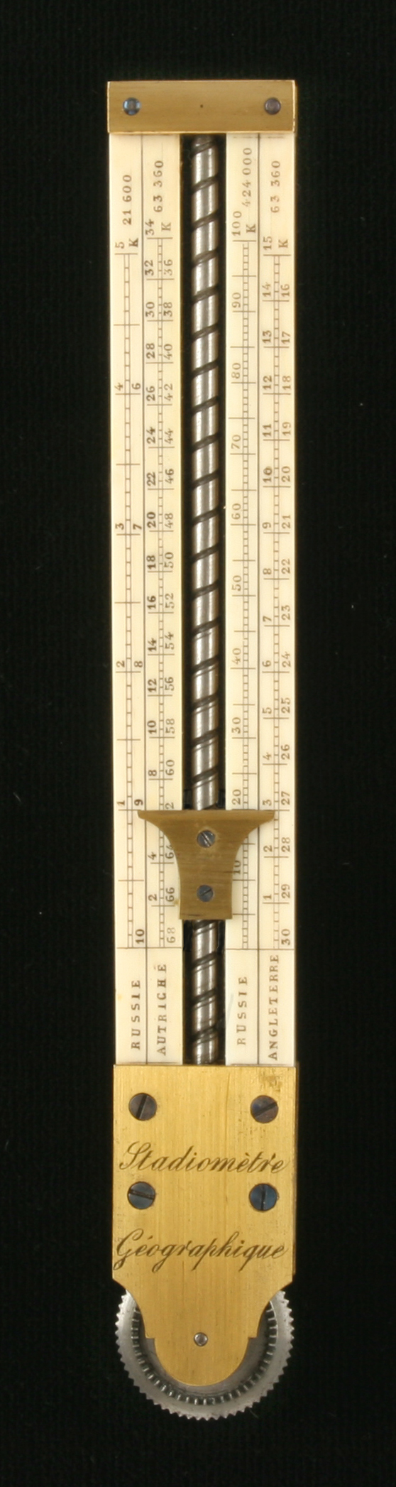 A very fine and unused ivory and lacquered brass Stadiometre ...