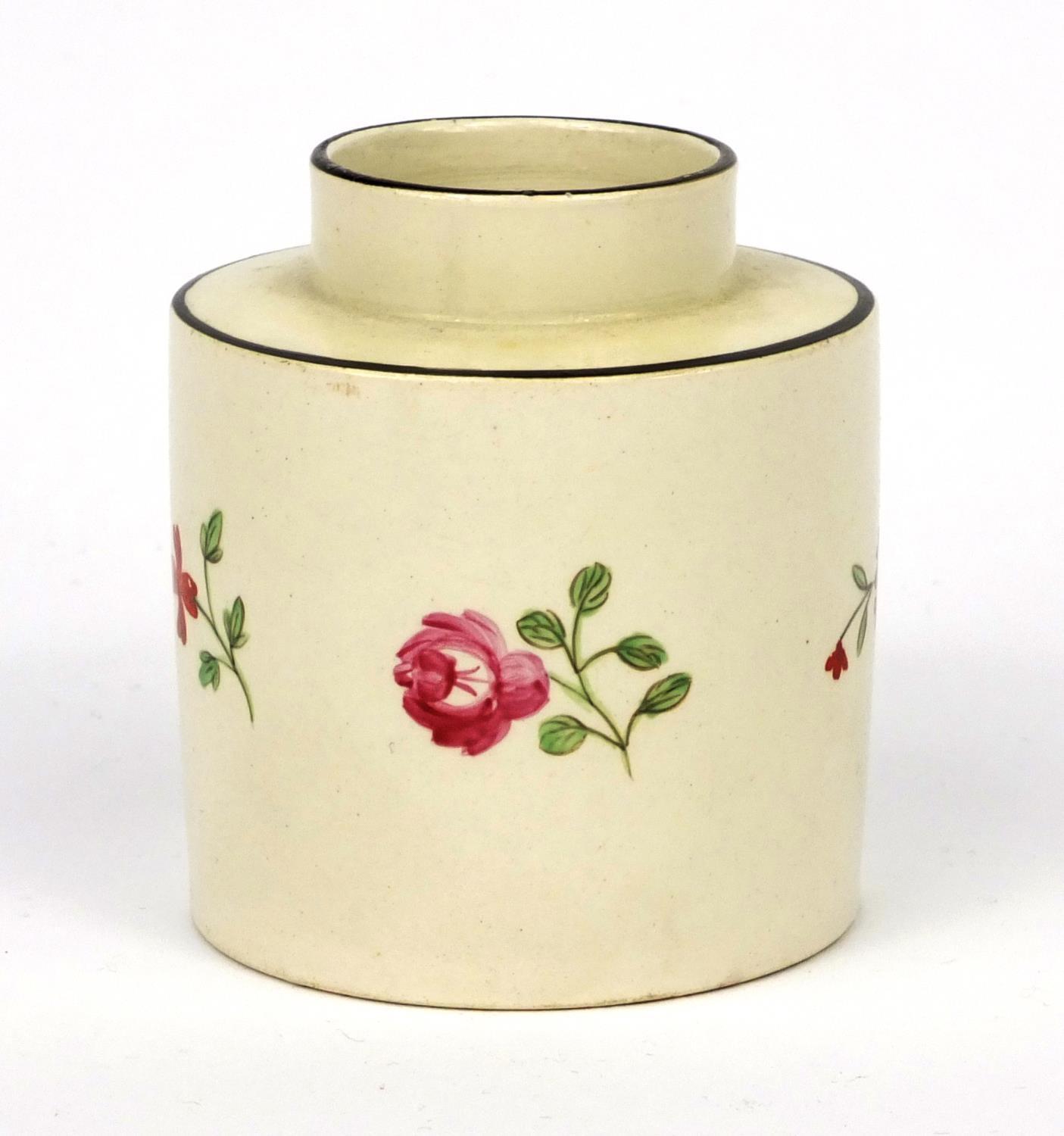 Wedgwood pottery creamware canister hand painted with flowers ...